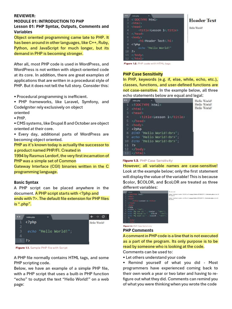 Oop Reviewer | PDF | Php | Class (Computer Programming)