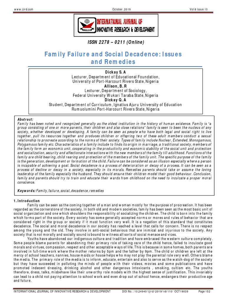 Failure of Family As Social Institution | PDF | Family | Marriage