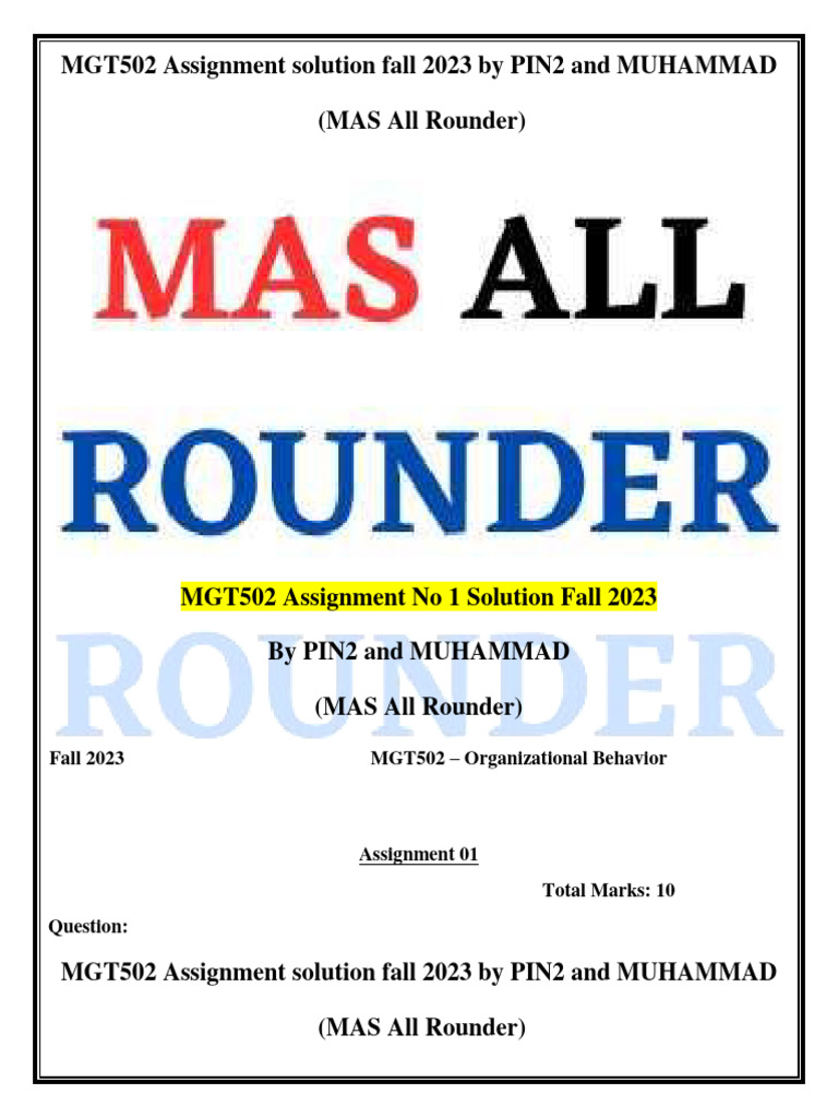 MGT502 Assignment No 1 Solution Fall 2023 by PIN2 and MUHAMMAD (MAS All Rounder) | PDF