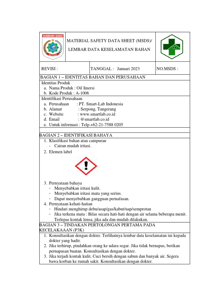 MSDS - Oil Imersi | PDF
