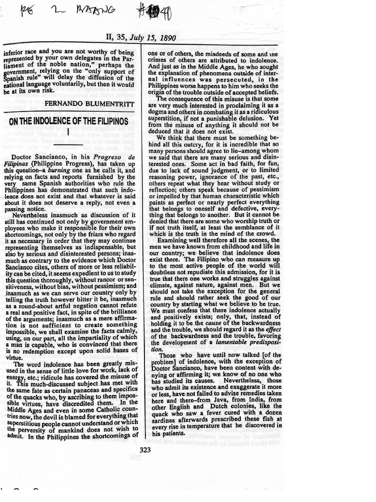 Indolence of The Filipino People | PDF