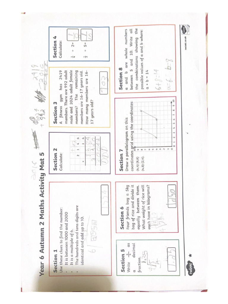 Year 6 Autumn 2 Maths Activity Mat 5 | PDF