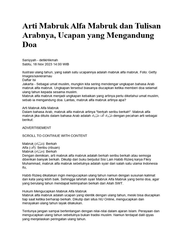 Arti Mabruk Alfa Mabruk Dan Tulisan Arabnya | PDF | Sejarah | Agama ...