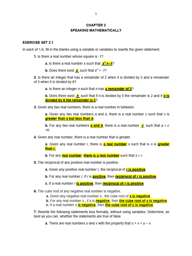 Chapter 2 Speaking Mathematically | PDF | Function (Mathematics) | Numbers