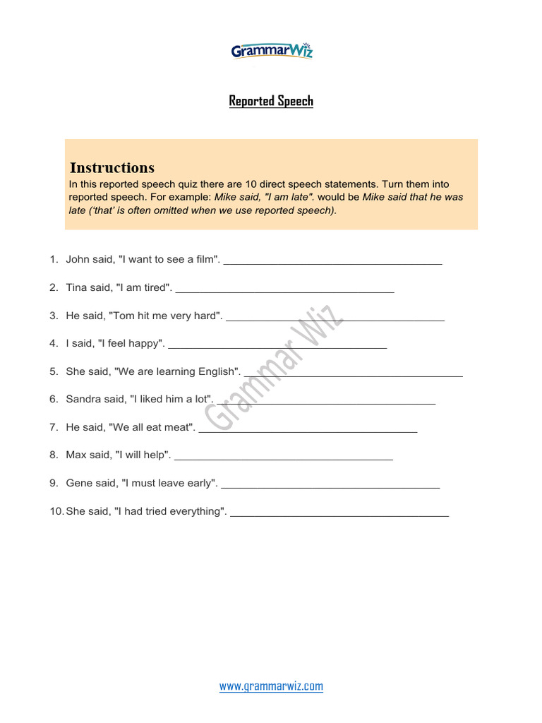 Reported Speech Exercise With Answers | PDF
