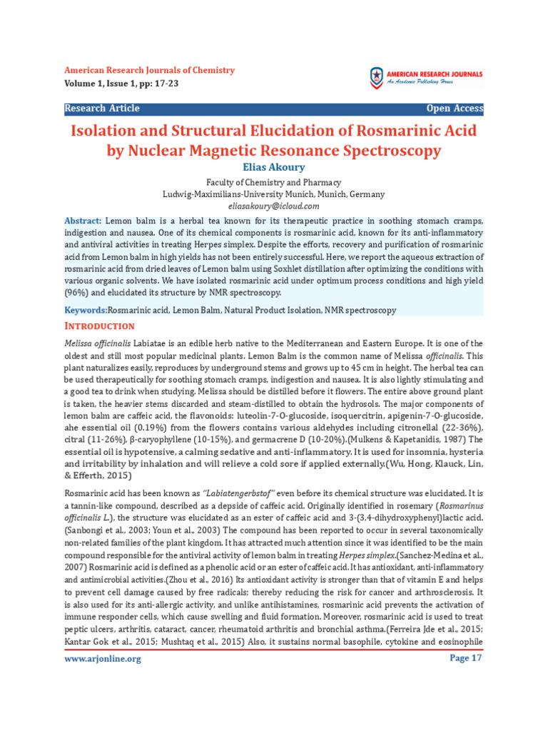 Akoury e 2015 - Isolation and Structure Elucidation of Rosmarinic Acid ...