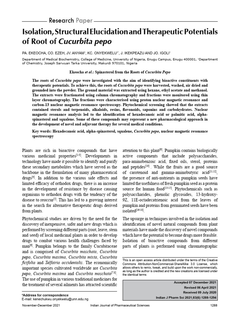 Ekeocha Pa DKK - Isolation Structural Elucidation and Therapeutic Potentials of Root | PDF ...