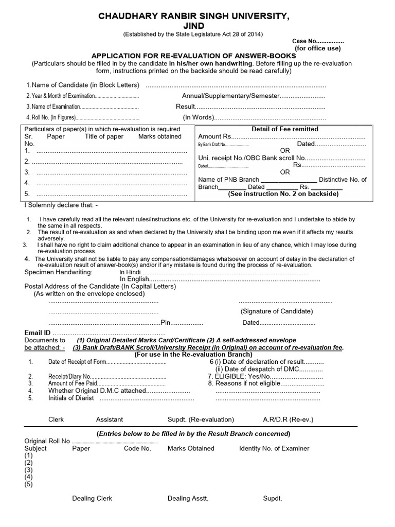 Reevaluation Form CRSU Jind | PDF | Justice | Crime & Violence