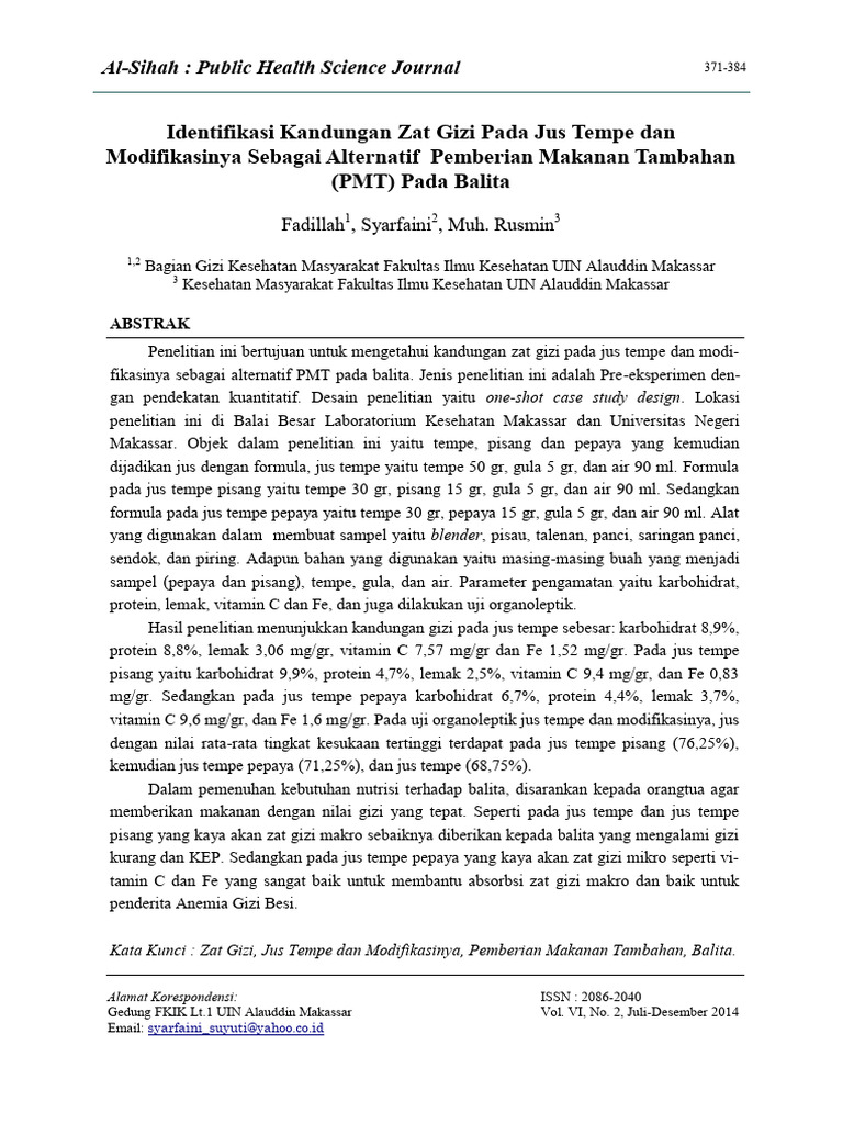 Fadillah DKK 2014 - Identifikasi Kandungan Zat Gizi Pada Jus Tempe ...