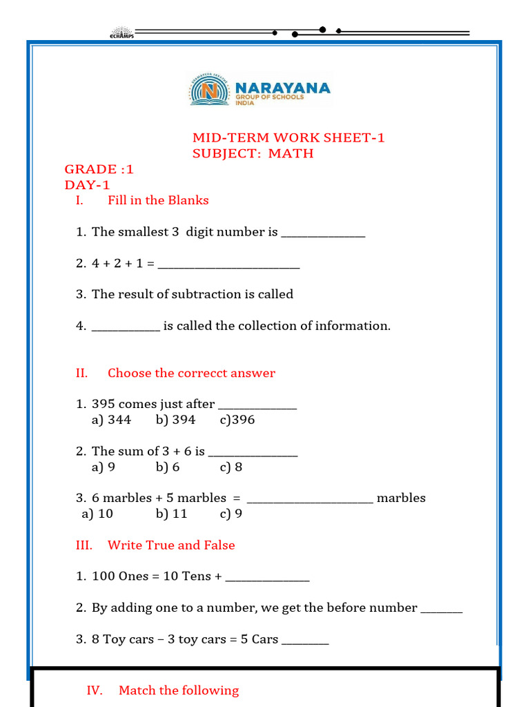 Worksheet - 1 Class-1 | PDF | Rainbow