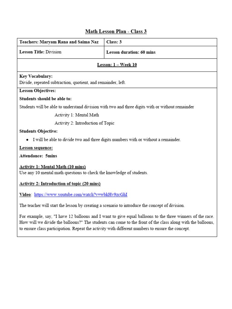 Grade 3 Planner (Week 10) | PDF | Lesson Plan | Cognition