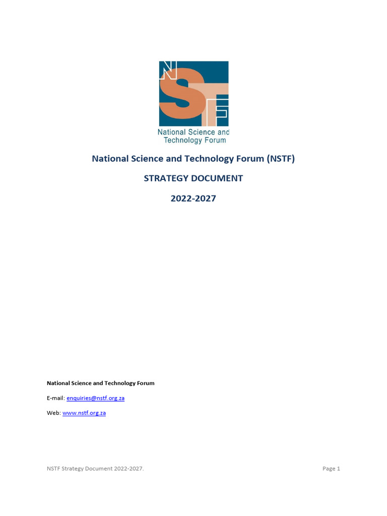NSTF Strategy Document - 2022 2027 | PDF | Science, Technology ...