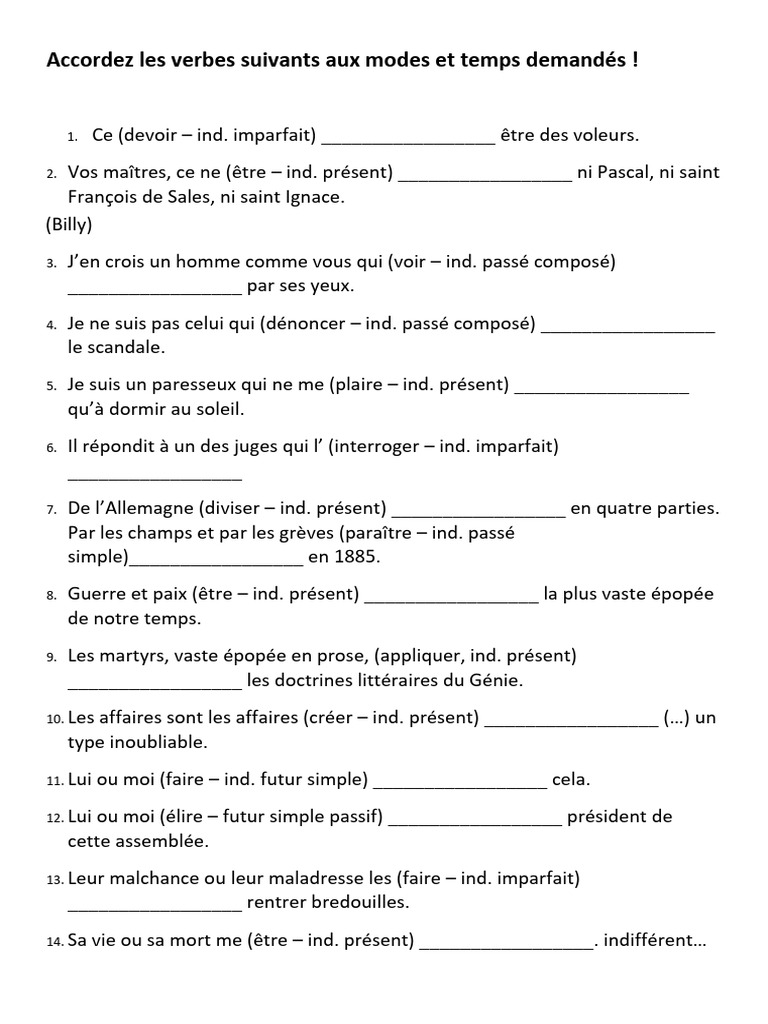 Exercices de conjugaison française | PDF | Linguistique | Grammaire