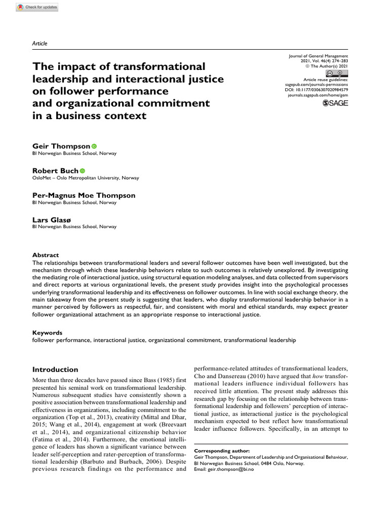 Transformational Leadership and Justice | PDF | Leadership ...