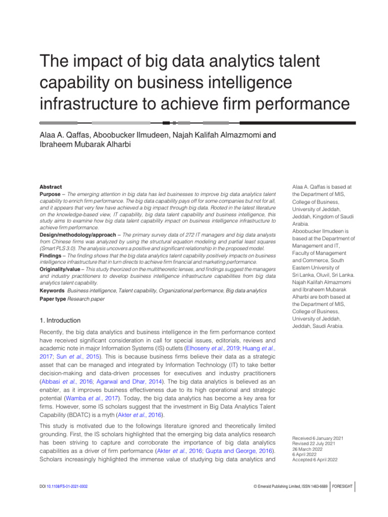 The Impact of Big Data Analytics Talent Capability On Busines Intelligence Infrastructure To ...