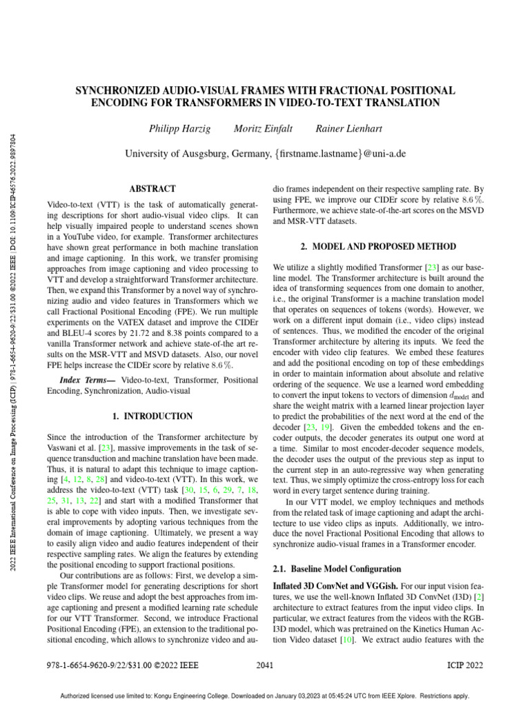 Synchronized Audio-Visual Frames With Fractional Positional Encoding ...