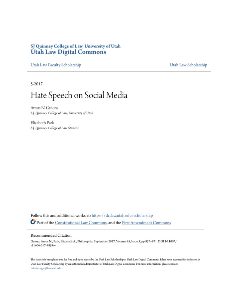Hate Speech On Social Media | PDF | First Amendment To The United ...