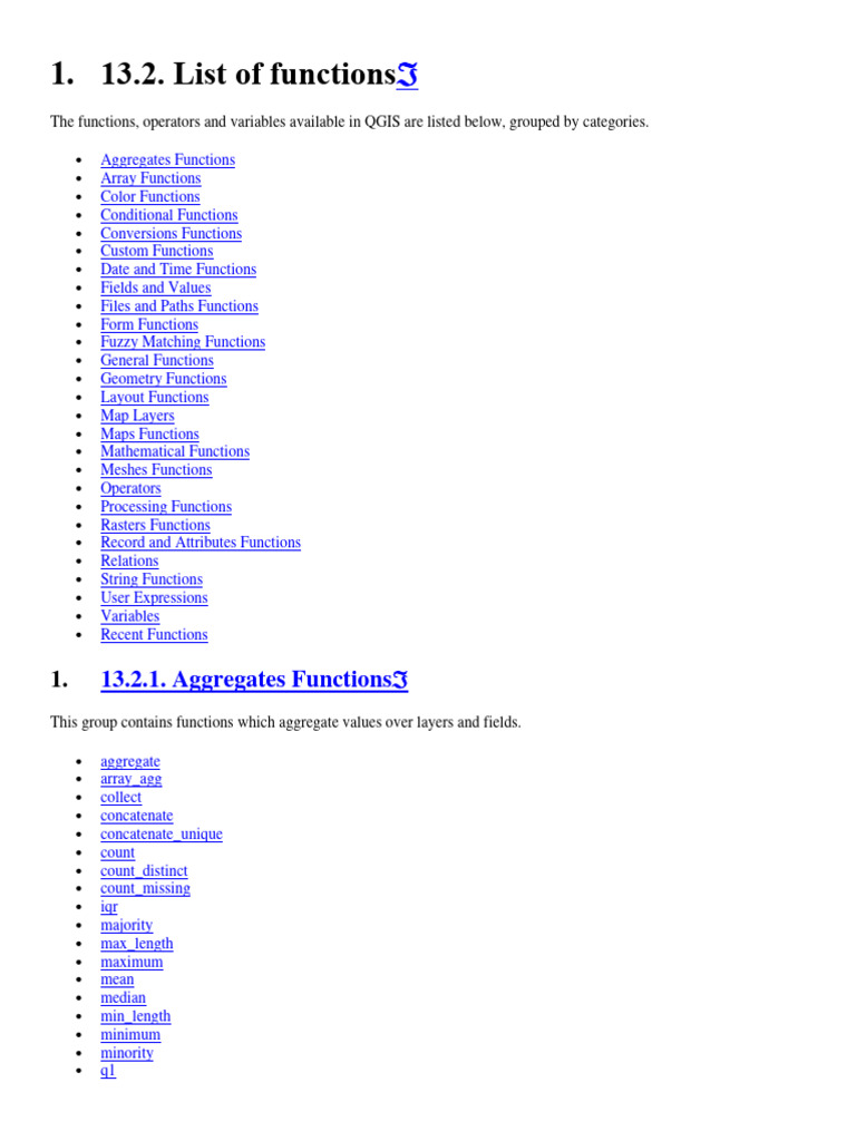 List of Functions - QGIS Documentation Documentation | PDF | Hue | Rgb Color Model