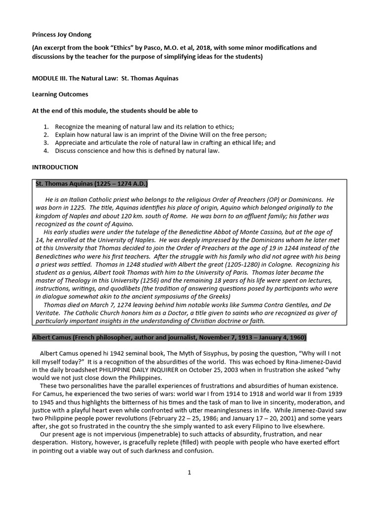MODULE III GEC 18 Natural Law - Complete | PDF | Natural Law | Thomas Aquinas