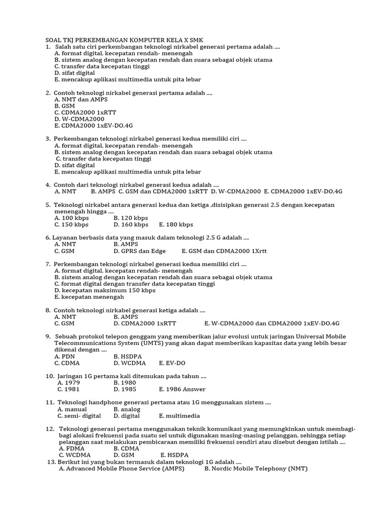 Soal Perkembangan Komputer (TKJ) X | PDF