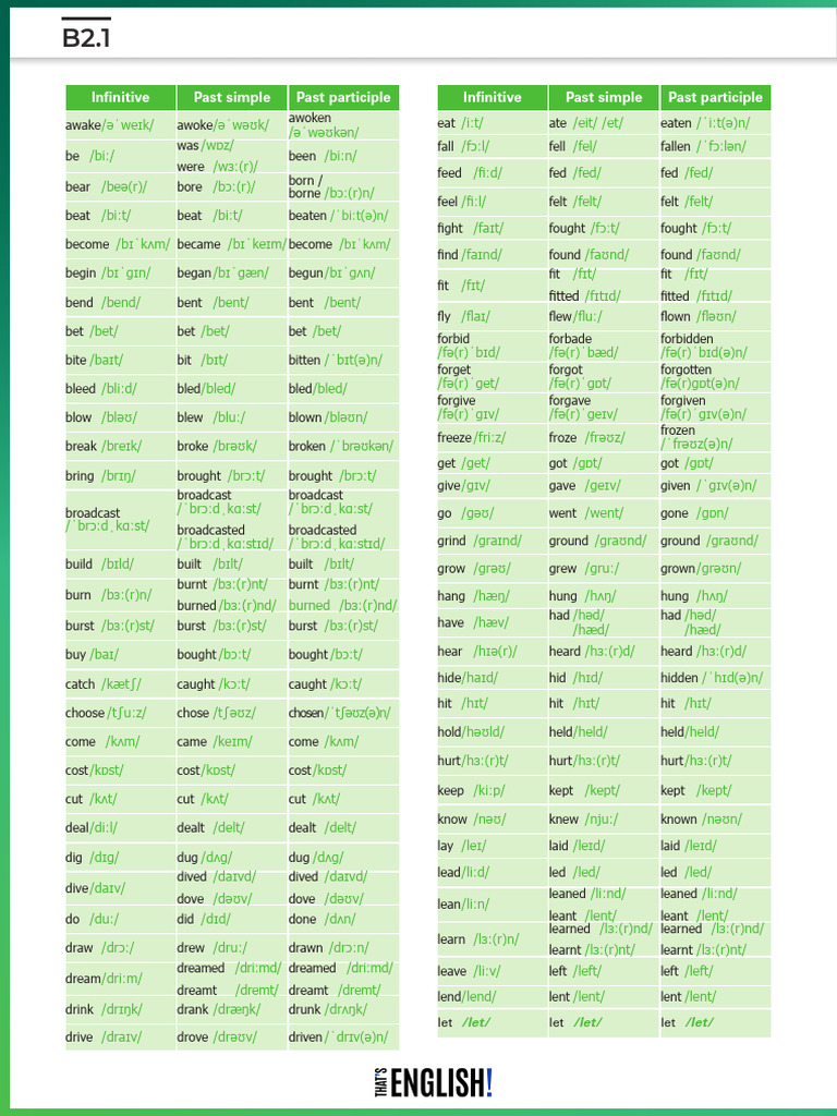 Irregular Verbs: Forms and Examples | PDF | Grammatical Conjugation ...