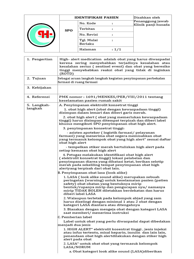 PMKP 2 Contoh - Sop - Identifikasi - Pasien | PDF