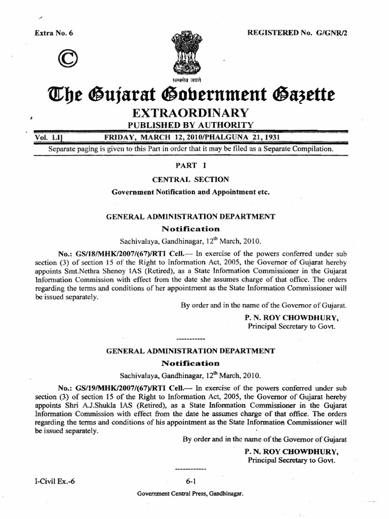 5 (A) New Notification - Appointment of State Information Commissioners ...