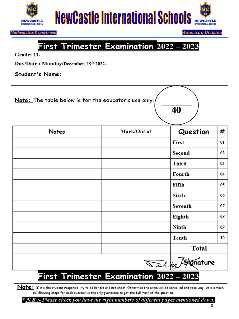 Ame Exam-G11 Ti Ncis 22-23 - Model B | PDF | Mathematics | Science