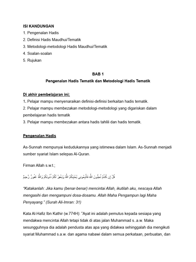 Nota Kaedah Dalam Memahami Hadis (Hadis Maudhui) | PDF