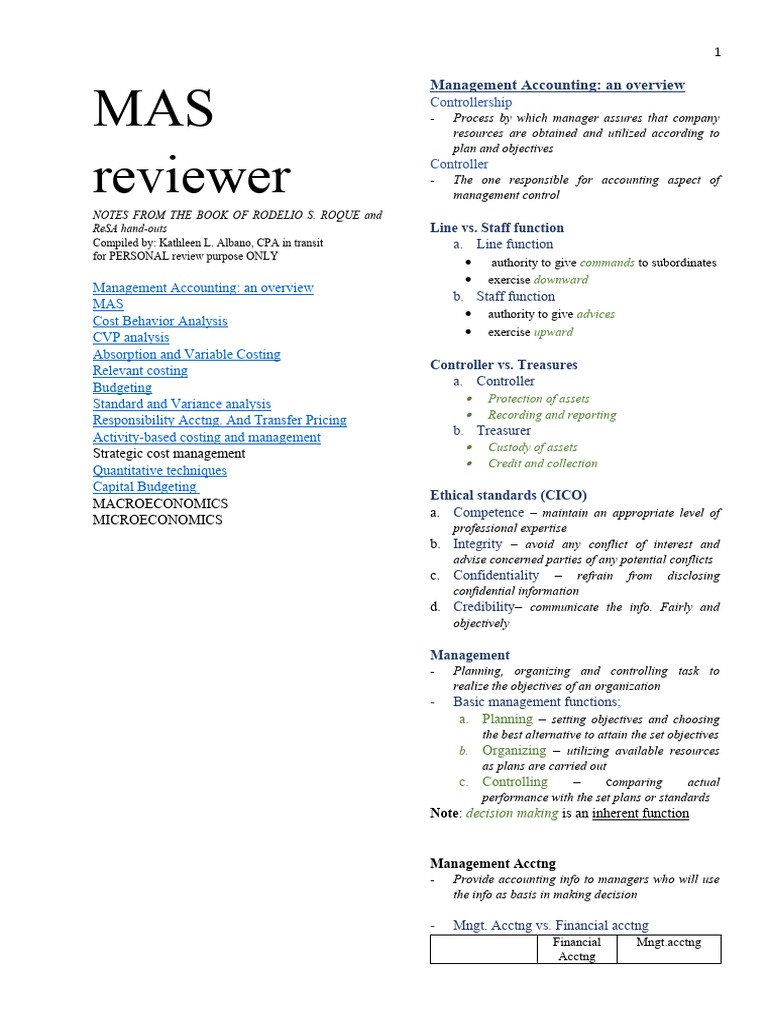 MAS REVIEWER Version2 | PDF | Linear Regression | Cost