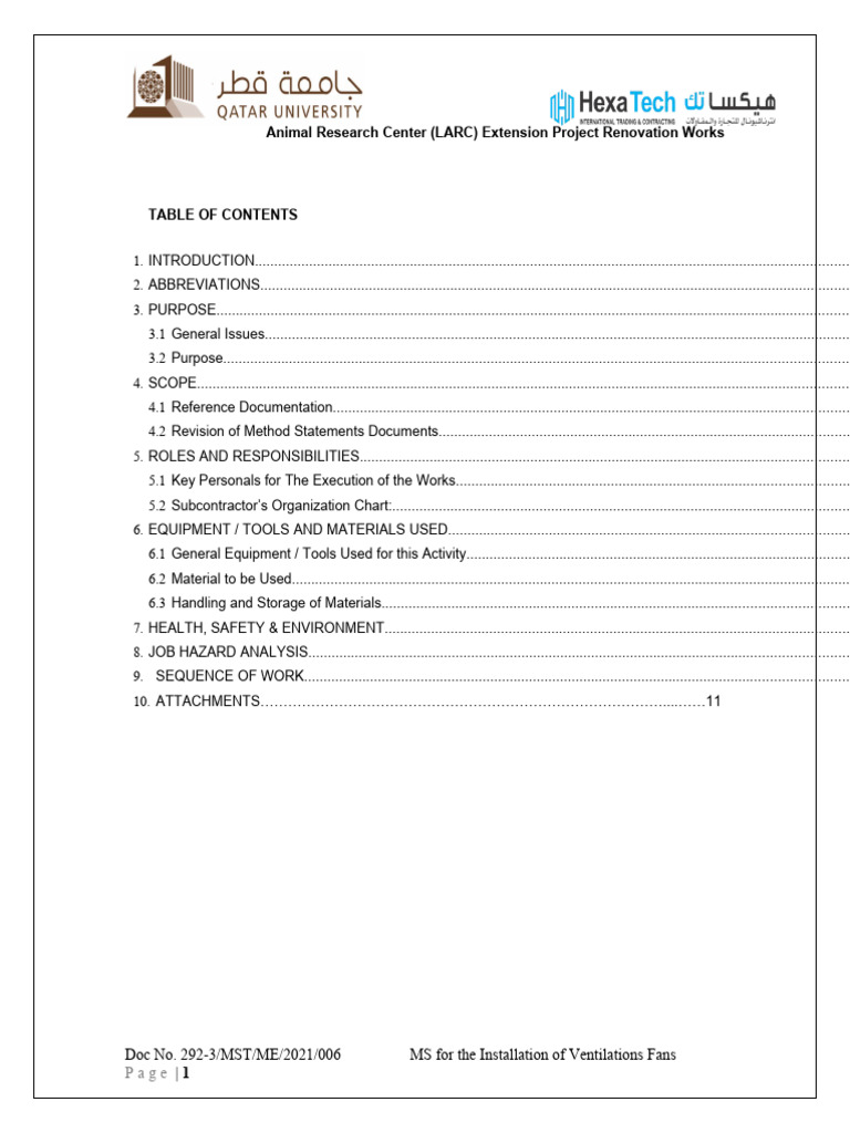 Method of Statements Ventilation Fans | PDF | Duct (Flow) | Quality Assurance