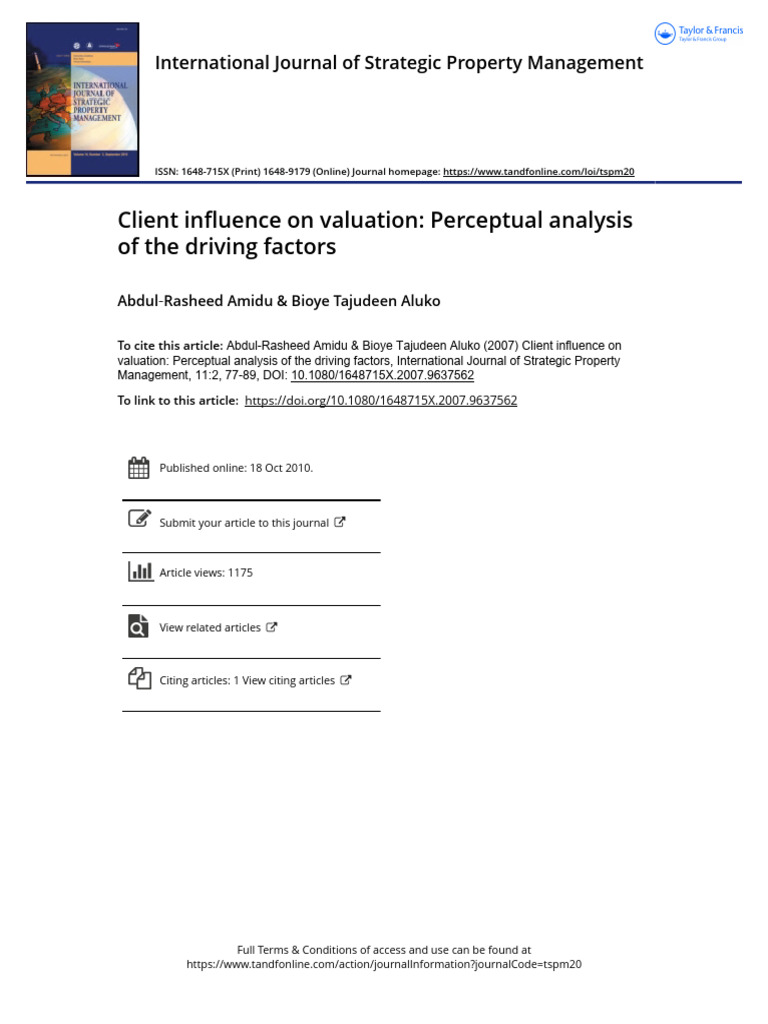 Client Influence On Valuation Perceptual Analysis of The Driving ...