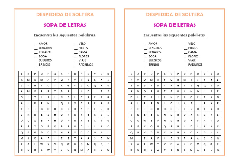 4 Sopa de Letras 1 | PDF | Boda | Convenciones sociales