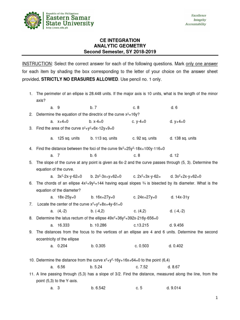 Analytic Geometry | PDF | Ellipse | Line (Geometry)