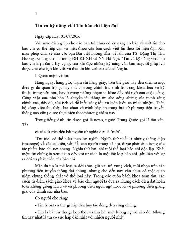 Tin và kỹ năng viết Tin báo chí hiện đại | PDF
