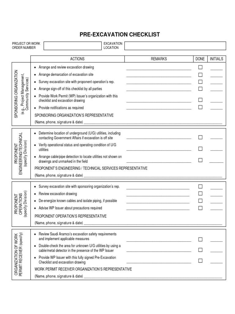 58 Pre Excavation - Checklist | PDF