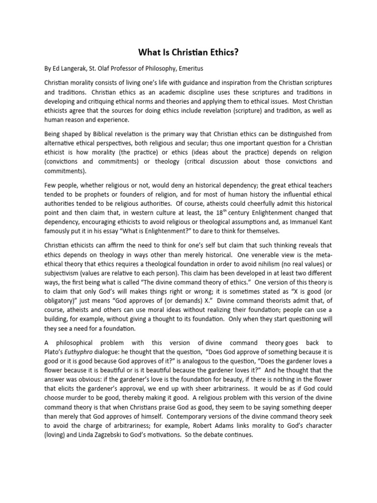 Understanding Christian Ethics | PDF | Divine Command Theory ...