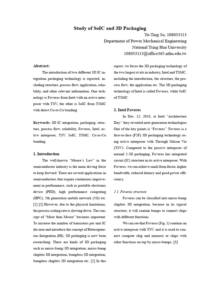 Study of SoIC and 3D Packaging | PDF | Integrated Circuit | Electronic ...