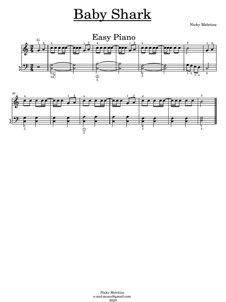 Baby Shark Easy Piano Sheet | PDF