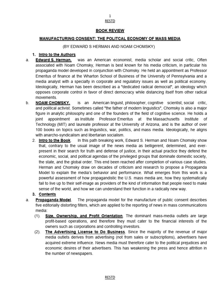 Manufacturing Consent The Politcal Economy of Mass Media | PDF | Noam ...