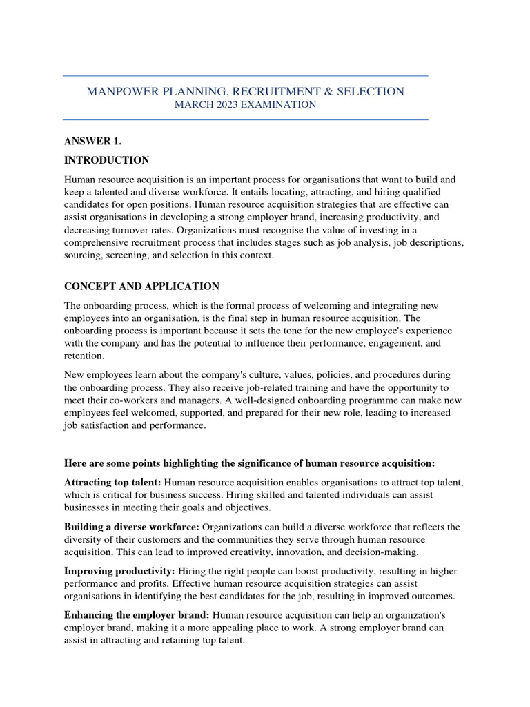 Manpower Planning,, Recruitment and Selection | PDF | Performance Appraisal | Employee Retention