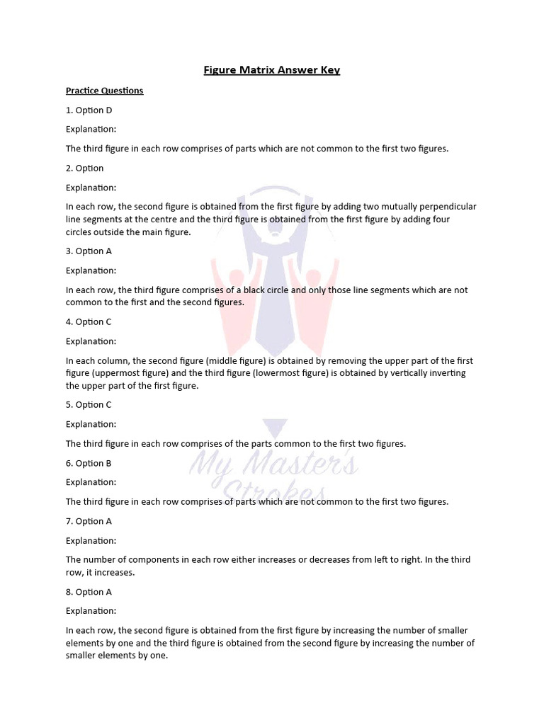 Figure Matrix Reasoning Answer Key | PDF | Matrix (Mathematics ...