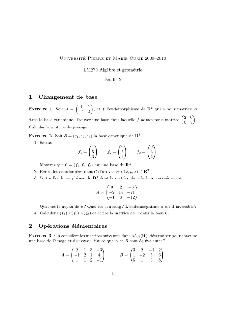 Matrices et Changement de Base | PDF | Matrice (Mathématiques ...