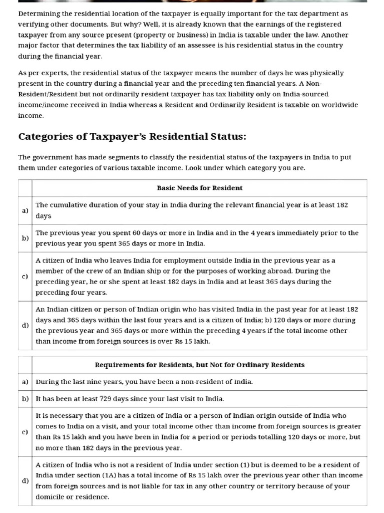 Taxpayer Residential Status Guide | PDF | Taxpayer | Taxes