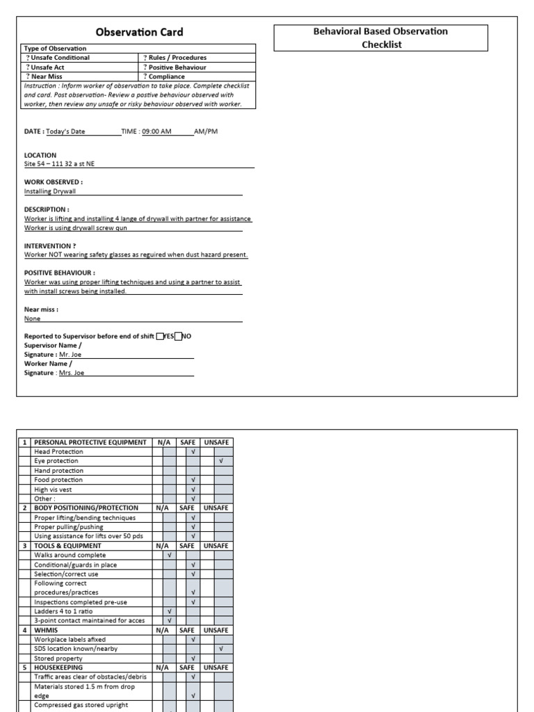 Observation Card | PDF | Workplace | Working Conditions