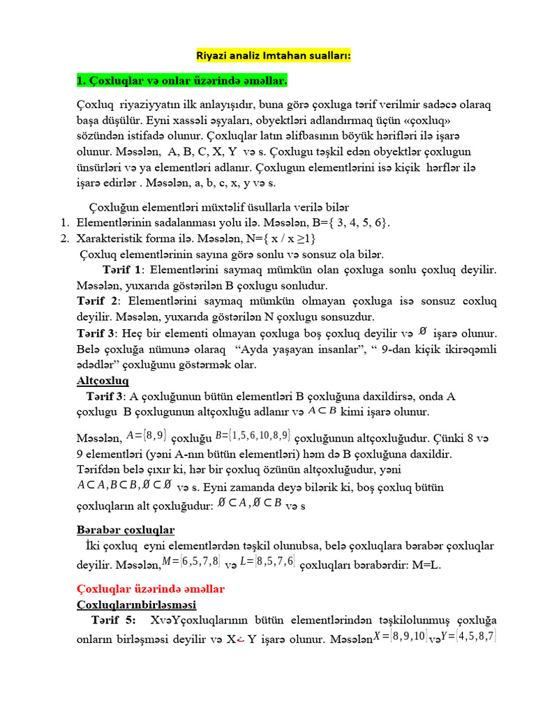 Riyazi Analiz 1 | PDF