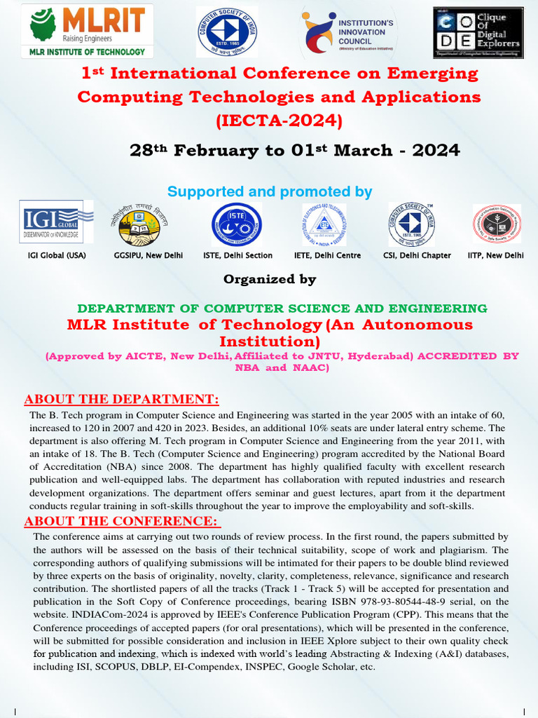 MLRIT - IECTA-2024 Conference Brocher | Download Free PDF | Computing | Computer Science