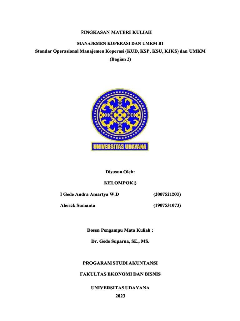 PDF Kelompok 3 Standar Operasional Manajemen Koperasi Kud KSP Ksu Kjks ...
