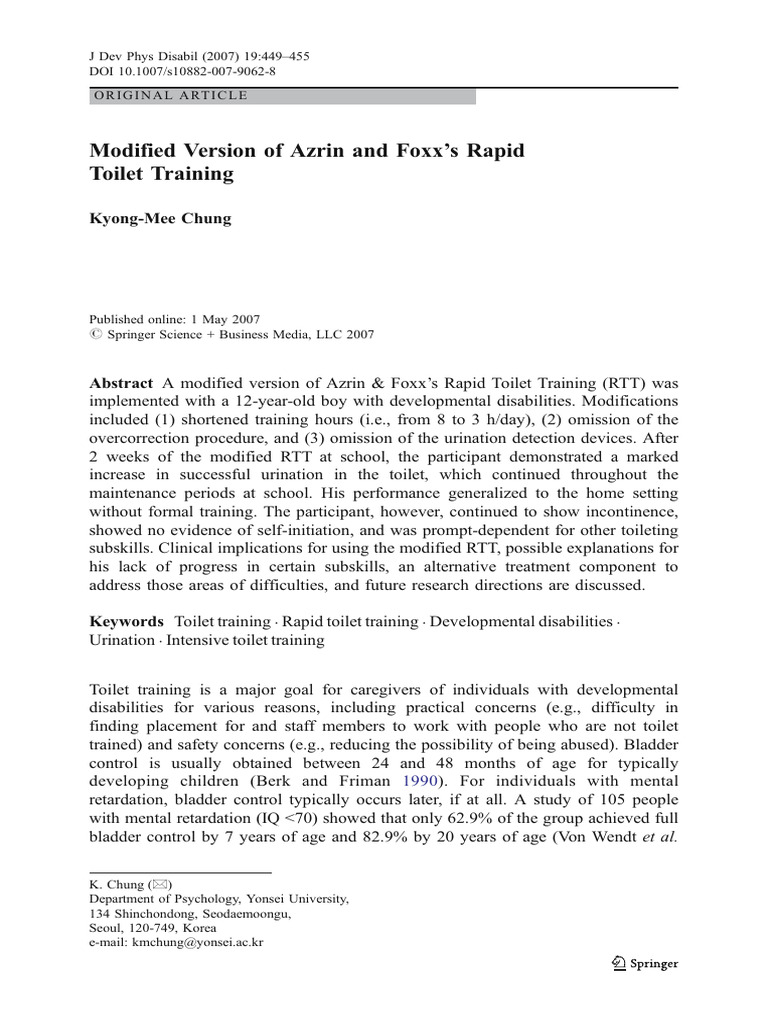 Rapid Toilet Training - Azrin and Foxx | PDF | Intellectual Disability ...