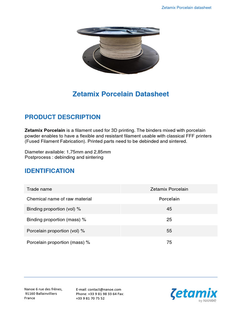 Datasheet Zetamix Porcelain 1 | PDF | Sintering | Materials